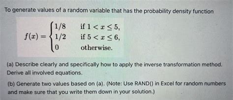 Solved To Generate Values Of A Random Variable That Has The