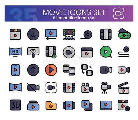 Movie Icons Bundle Filled Outline Icons Style Vector Illustration Stock Vector Illustration