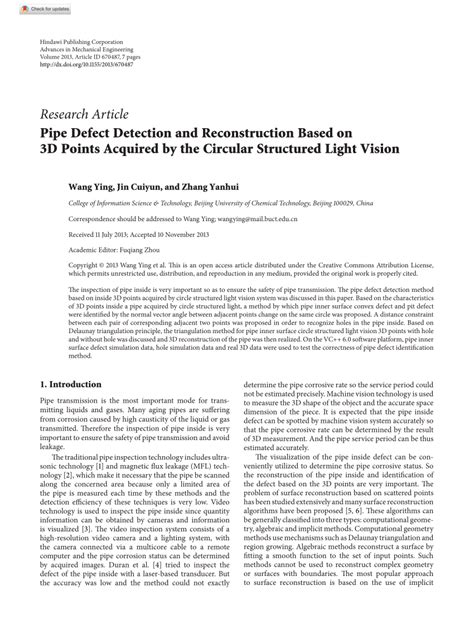 PDF Pipe Defect Detection And Reconstruction Based On D Points Acquired By The Circular