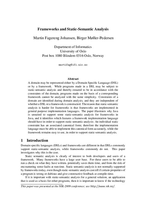 Pdf Frameworks And Static Semantic Analysis