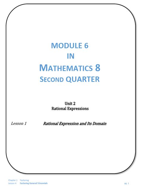 Math 8 Unit 2 Lesson 1 Module Pdf Factorization Rational Number