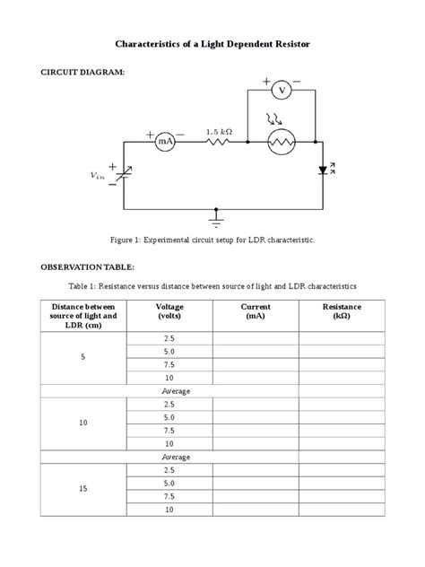 2 Ldr Circuit Diagram And Observation Table Pdf