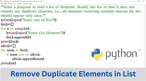 Cbse Cs Wap To Remove Duplicates From A List So That Each Element