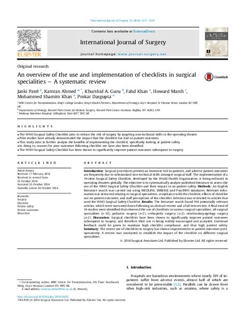 pdf an overview of the use and implementation of checklists in
