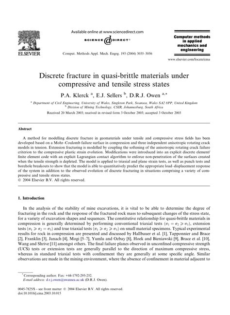 Pdf Discrete Fracture In Quasi Brittle Materials Under Compressive And Tensile Stress States