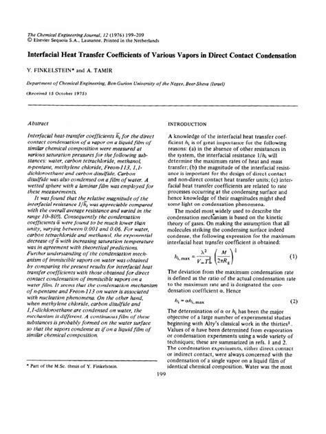 Interfacial Heat Transfer Coefficients Of Various Vapors In Direct