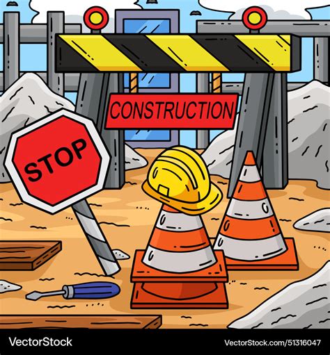 Construction Safety Signage Colored Cartoon Vector Image