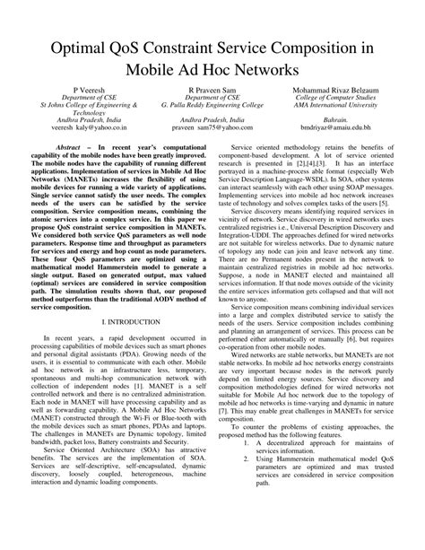 Pdf Optimal Qos Constraint Service Composition In Mobile Ad Hoc Networks