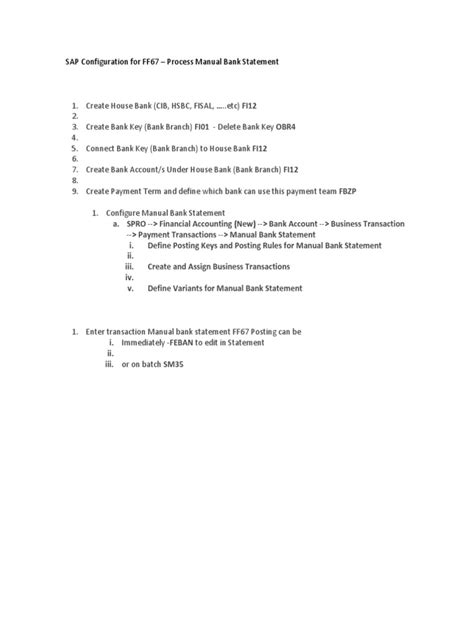 Sap Configuration For Ff67 Process Manual Bank Statement Pdf