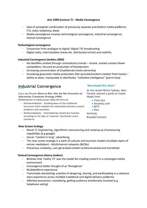 Arts 1090 Lecture 7 Arts 1090 Lecture 7 Media Convergence Idea