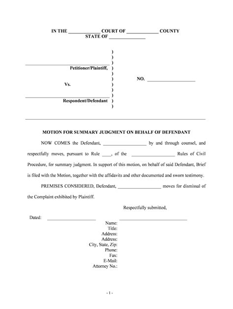 Motion For Summary Judgment Template