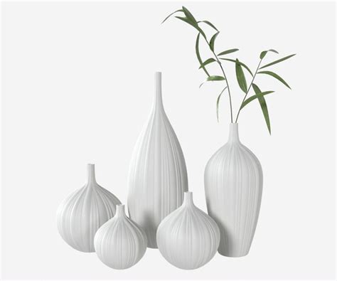 Artstation Ceramic White Vase Set With Plants Resources
