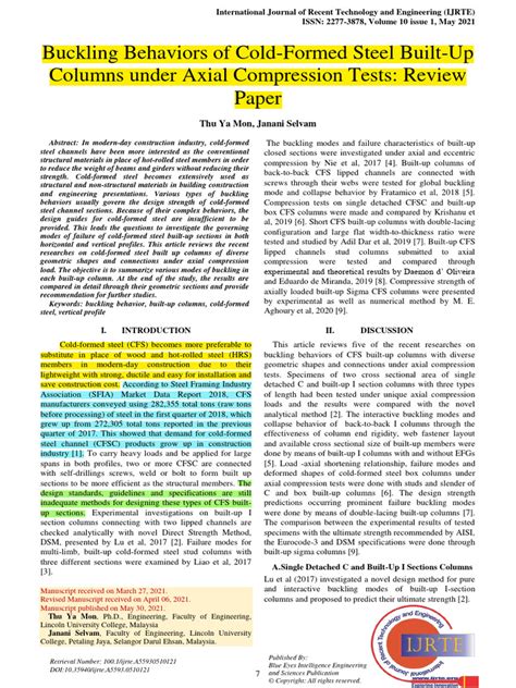 Buckling Behaviors Of Cold Formed Steel Built Up Columns Under Axial Compression Tests Review