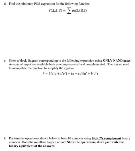 Solved D Find The Minimum Pos Expression For The Following