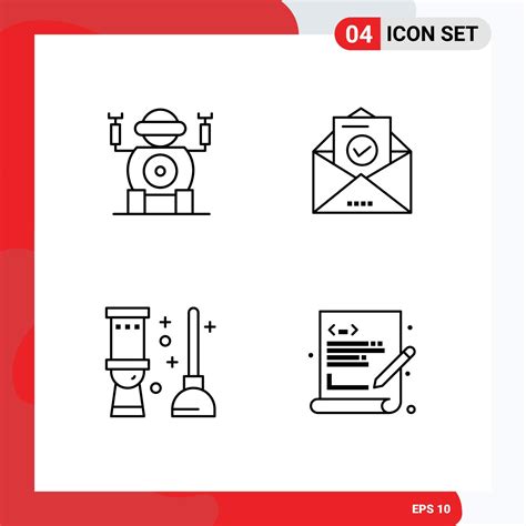 Universal Icon Symbols Group Of 4 Modern Filledline Flat Colors Of Robot Bath Mail Education