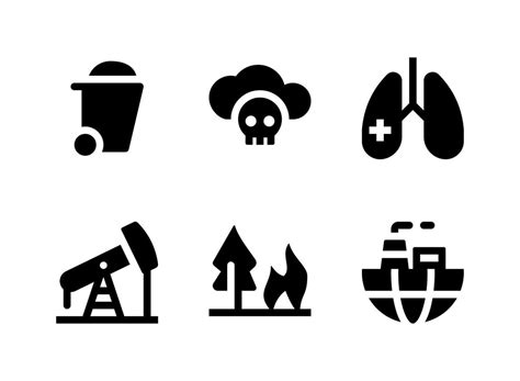 Simple Set Of Pollution Related Vector Solid Icons Contains Icons As Garbage Oil Rig Forest
