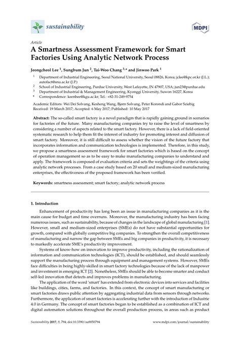 Pdf A Smartness Assessment Framework For Smart Factories Using