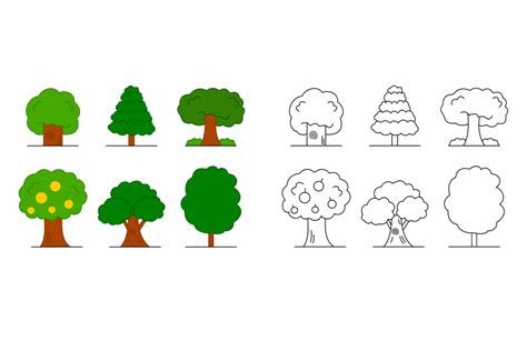 Flat Tree Illustration And Outline Sets Graphic By Puja Ywang Creative Fabrica