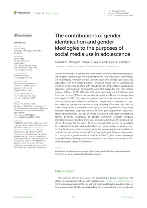 Pdf The Contributions Of Gender Identification And Gender Ideologies
