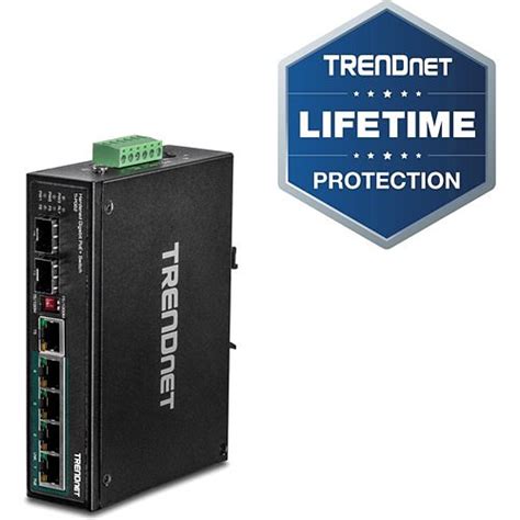 Trendnet 6 Port Hardened Industrial Gigabit Poe Din Rail Switch 4 X