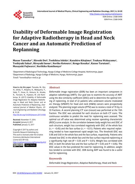 Pdf Usability Of Deformable Image Registration For Adaptive Radiotherapy In Head And Neck