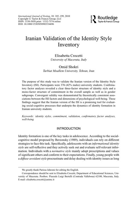 Pdf Iranian Validation Of The Identity Style Inventory