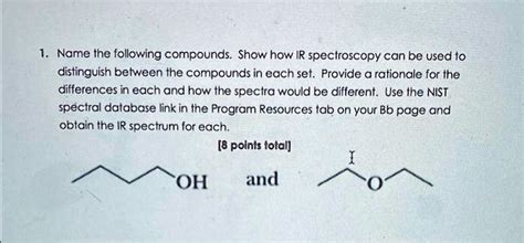 Solved Name The Following Compounds Show How Ir Spectroscopy Can Be Used To Distinguish