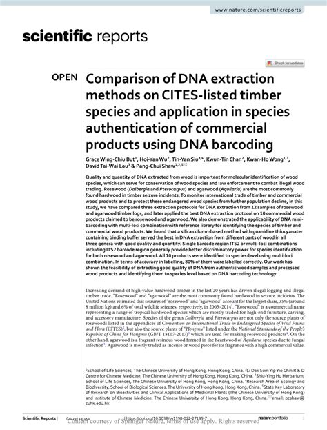 Pdf Comparison Of Dna Extraction Methods On Cites Listed Timber Species And Application In