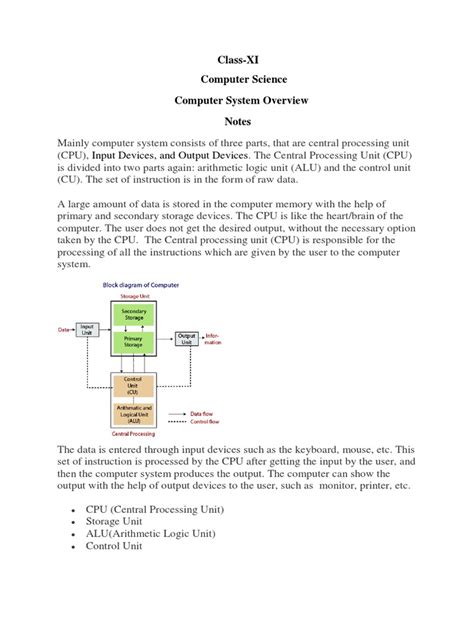 11computer Science Computer System Overview Notes Pdf Random Access Memory Computer Data