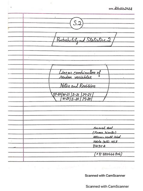 S2 Linear Combination Of Random Variable Notes And Revision Pdf