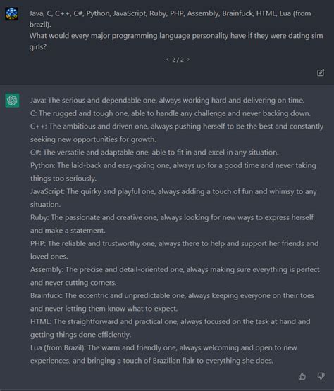 Chatgpt Giving Personalities To Programming Languages Rprogrammerhumor