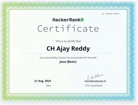 Ajay Kumar Reddy On Linkedin Certified In Java Basic Hackerrank