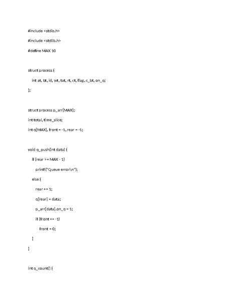 Round Robin Scheduling Algorithm Implementation In C Cs 101 Studocu