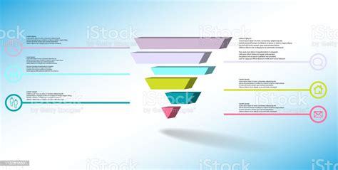 3d 그림 인포 그래픽 템플릿입니다 엠보싱 된 삼각형은 6 개의 색상 이동 부분으로 나뉩니다 개체는 파란색 흰색 배경에 배치 됩니다 서클에 간단한 기호가 있는 색상 선은