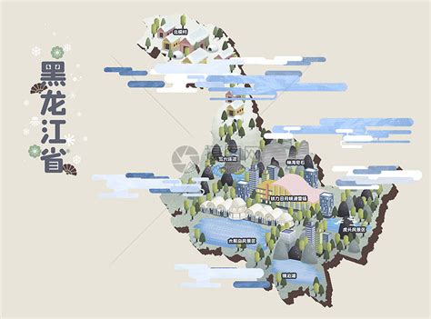 黑龙江省旅游地图插画插画图片下载 正版图片401953647 摄图网