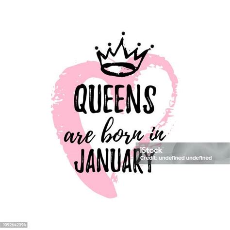 인기 있는 문구 퀸 즈 Freehand 왕관과 심장으로 1 월에 태어난 다 T 셔츠 인사말 카드 축 하 메시지 엽서 인쇄 생산을 위한 서식 파일 디자인 개념에 대한 스톡