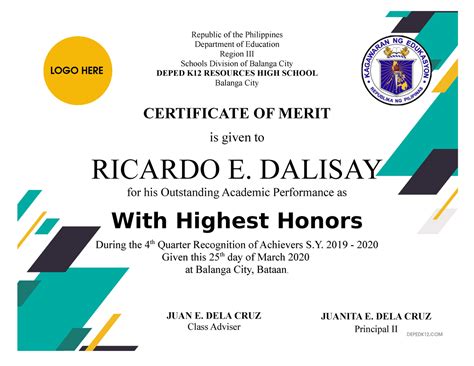 Deped Certificates For Honors At Ralph Livingston Blog
