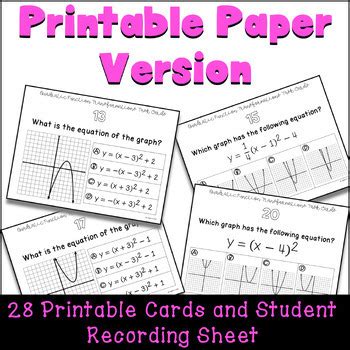 Transformations Of Quadratic Functions Task Cards Print And Digital