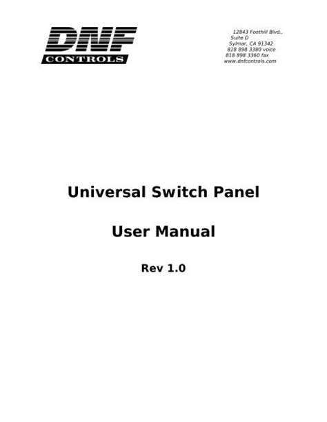 Universal Switch Panel User Manual Dnf Controls