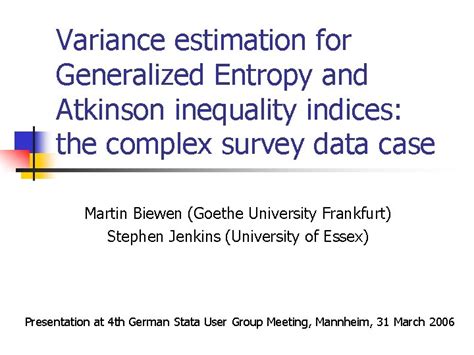 Variance Estimation For Generalized Entropy And Atkinson Inequality