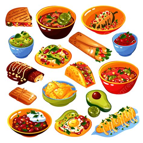 Colección Tradicional De Platos De Comida Mexicana Con Tacos Quesadilla