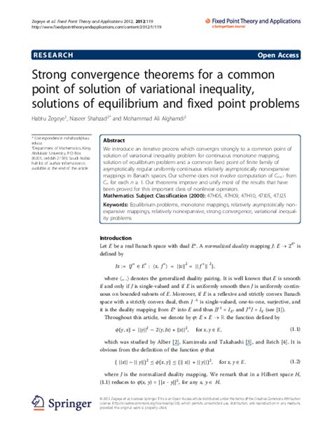 Pdf Strong Convergence Theorems For A Common Point Of Solution Of Variational Inequality