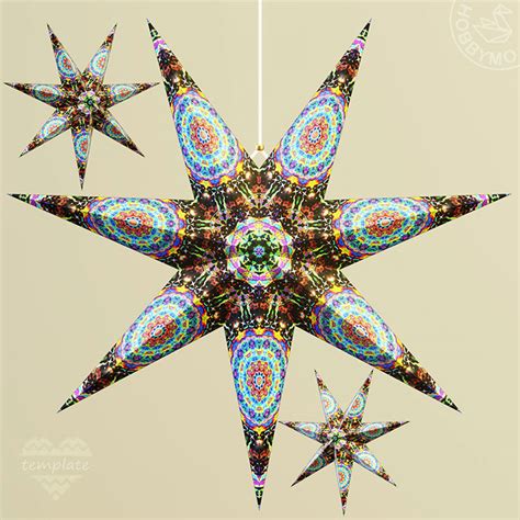 7 Pointed Star Lantern H43 Cm 3d Papercraft Template Hobbymo