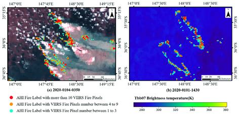 A B Show The Spatial Locations Of Himawari 8 Fire Pixels With Download Scientific Diagram