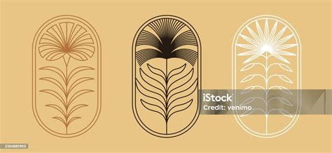 선형 Boho 아이콘 및 기호의 벡터 세트 꽃 그림 추상적 인 디자인 요소 현대 미니멀리스트 라인 스타일의 로고 템플릿 식물