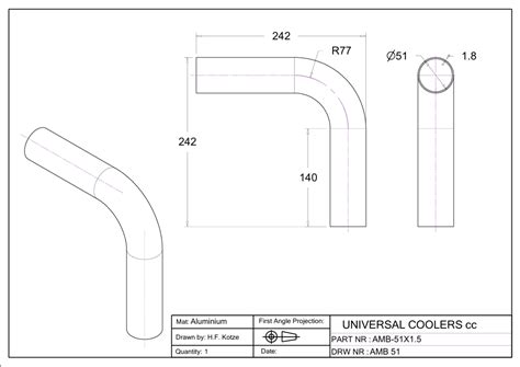 Mandrel Bend Aluminium 90º 51x18 Mm 140 Mm Leg Amb 51x18 Universal