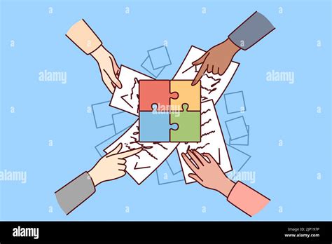 Businesspeople Join Jigsaw Puzzles Together Engaged In Team Work In