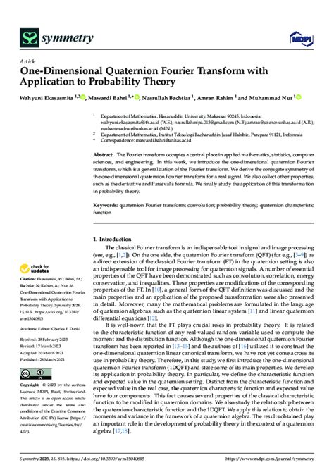 Pdf One Dimensional Quaternion Fourier Transform With Application To