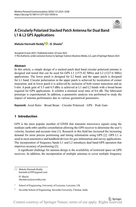 A Circularly Polarized Stacked Patch Antenna For Dual Band L1 And L2 Gps