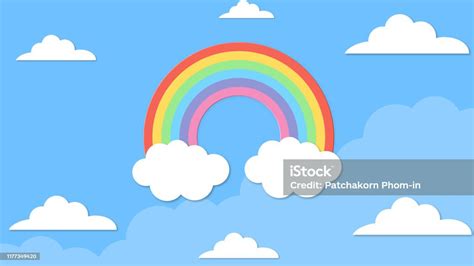 추상 가와이 다채로운 하늘 무지개 배경입니다 부드러운 그라데이션 파스텔 만화 그래픽입니다 웨딩 카드 디자인 또는 프리젠 테이션을위한 개념 개념에 대한 스톡 벡터 아트 및